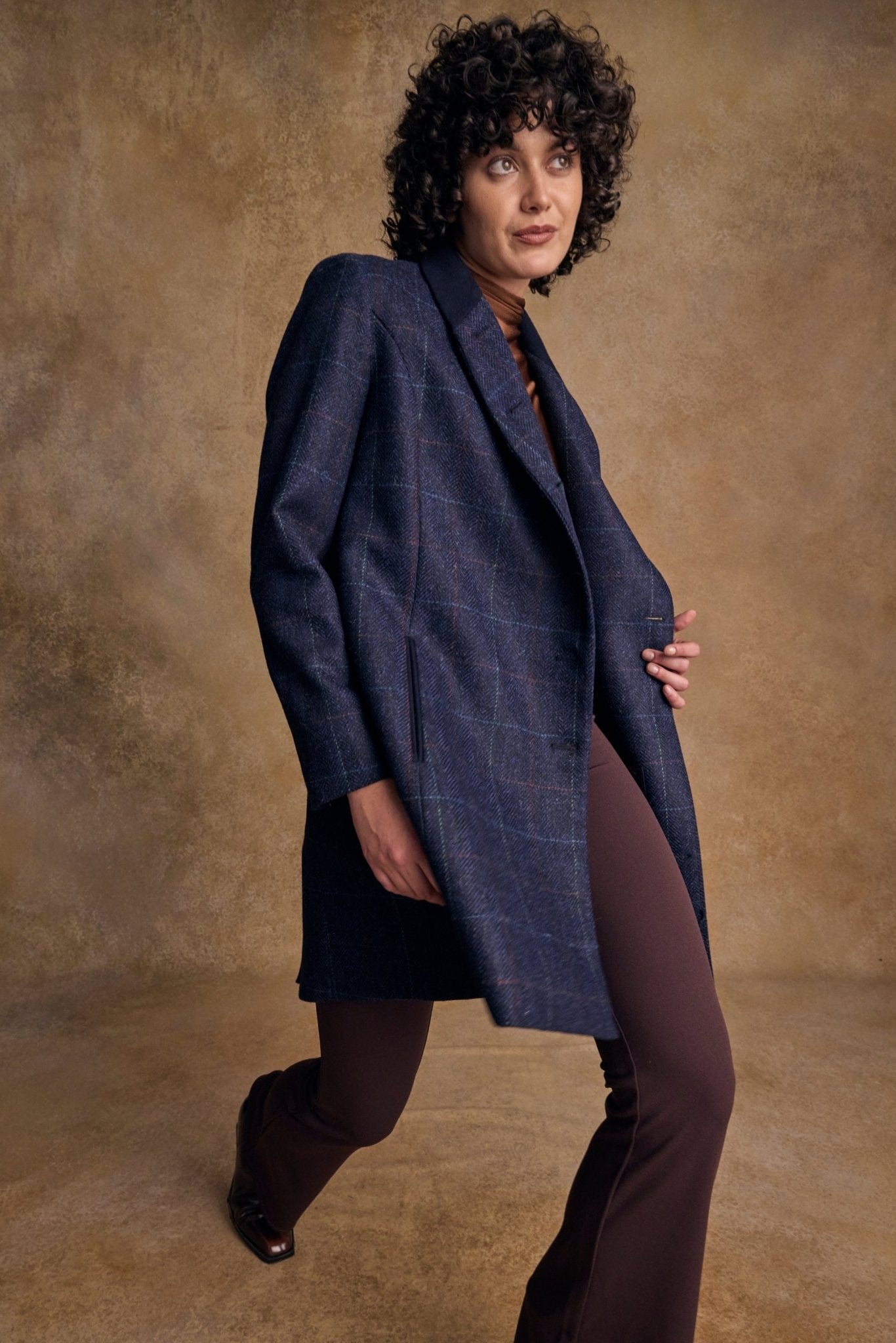 Robin Tweed Coat - Navy Windowpane