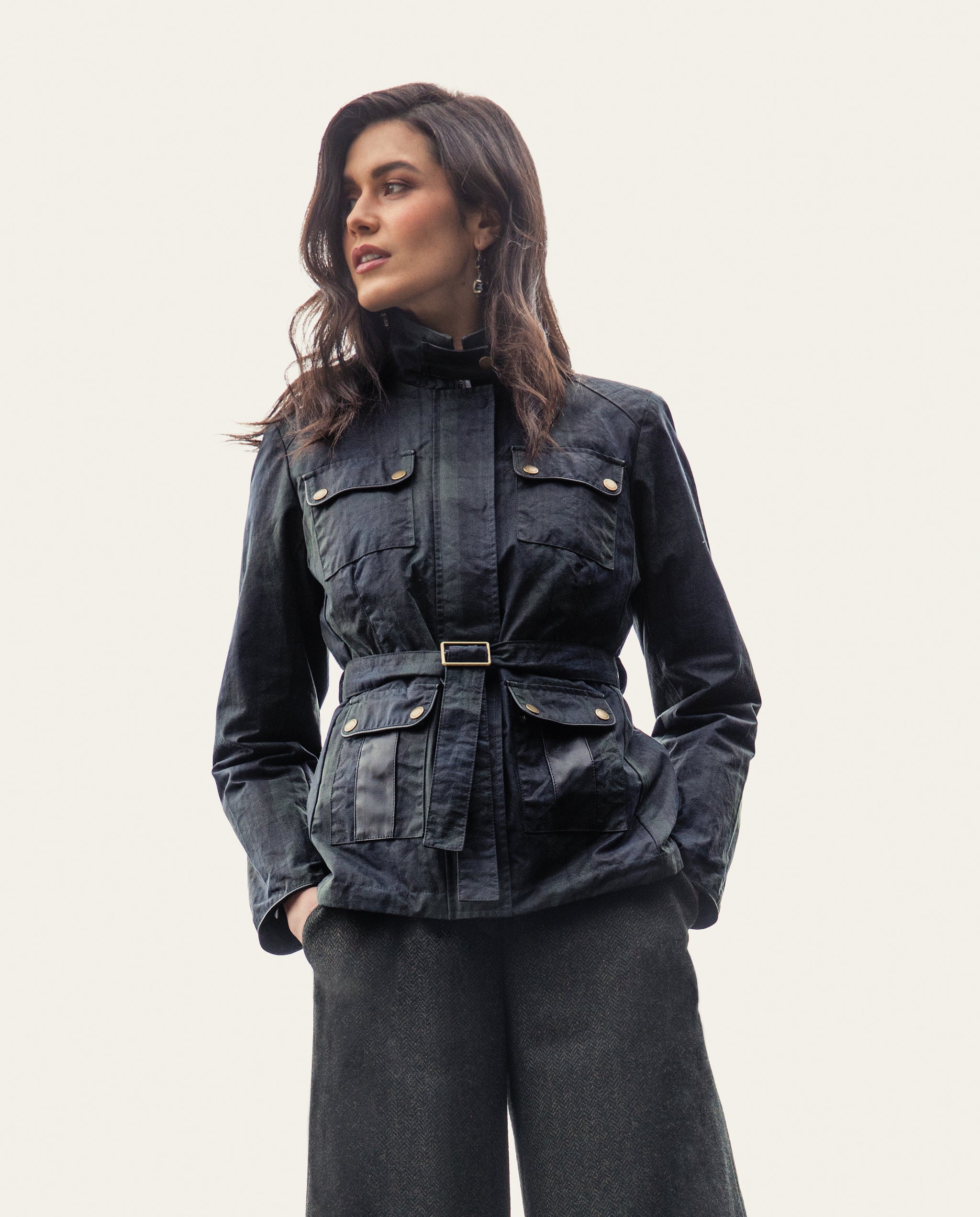 Cara Utility Wax Jacket - Blackwatch: Stylish Outdoor Protection