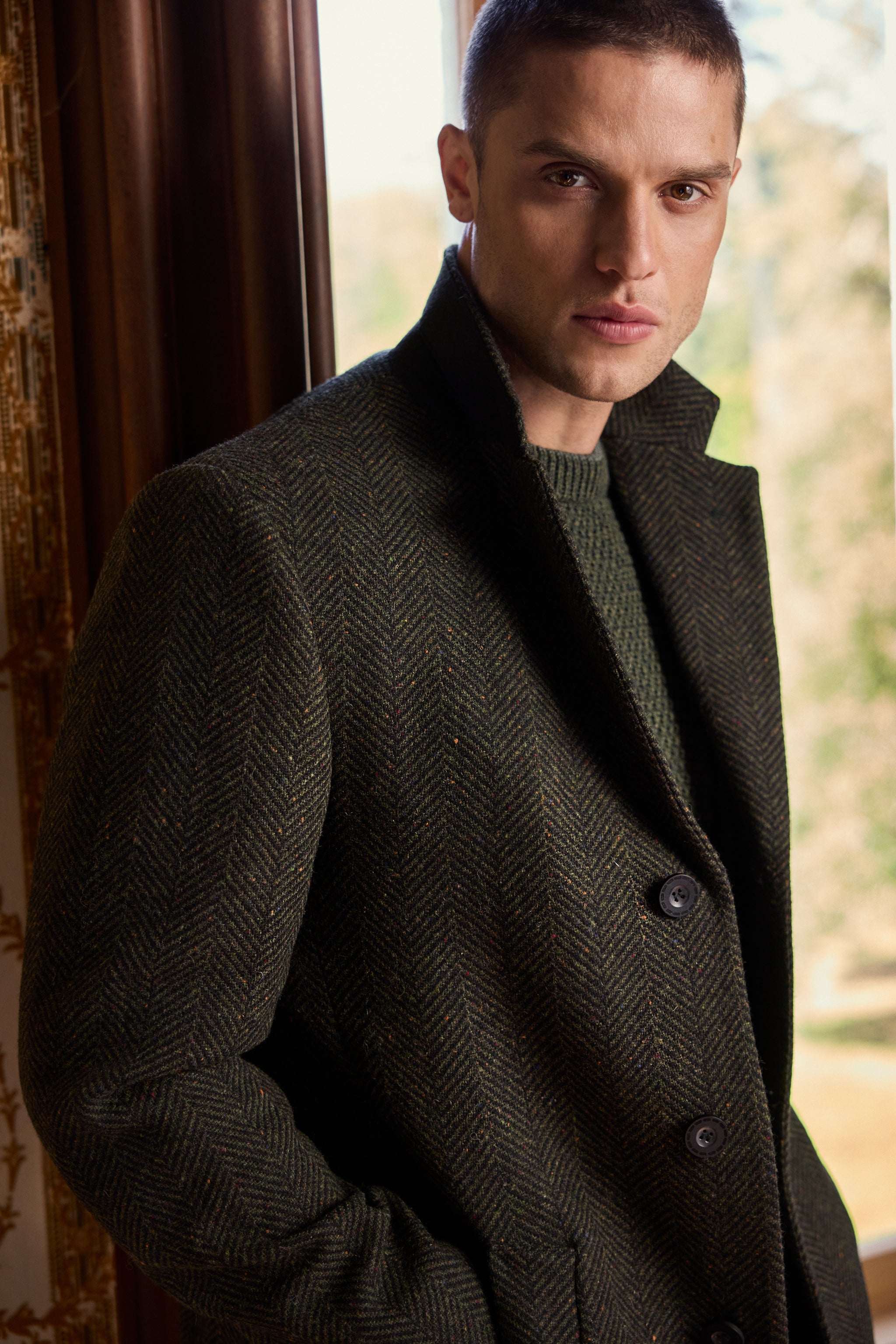 Owen Tweed Coat - Donegal Pine Herringbone