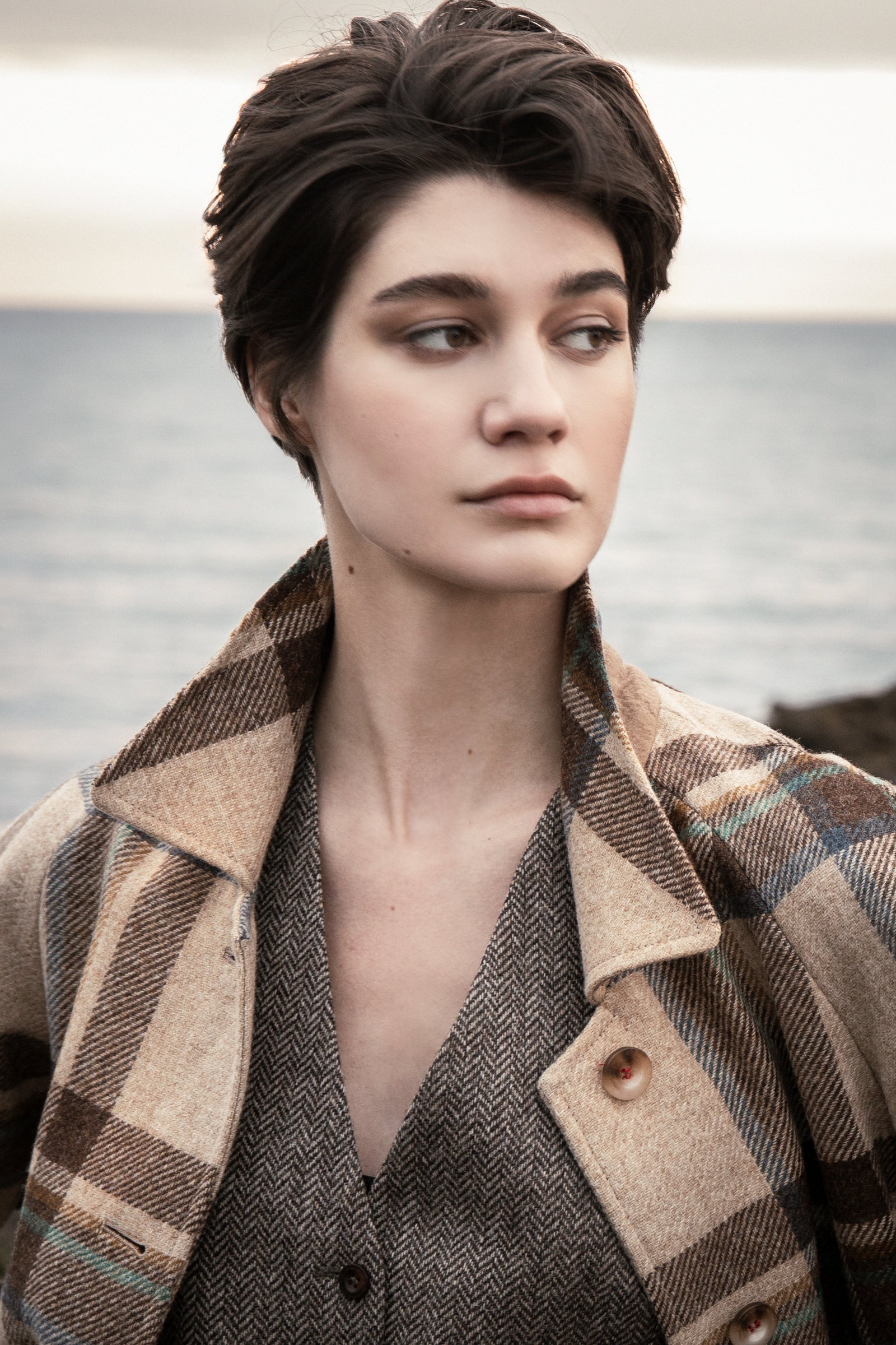 Shauna tweed Coat - Cream Block Check: Timeless Irish Elegance