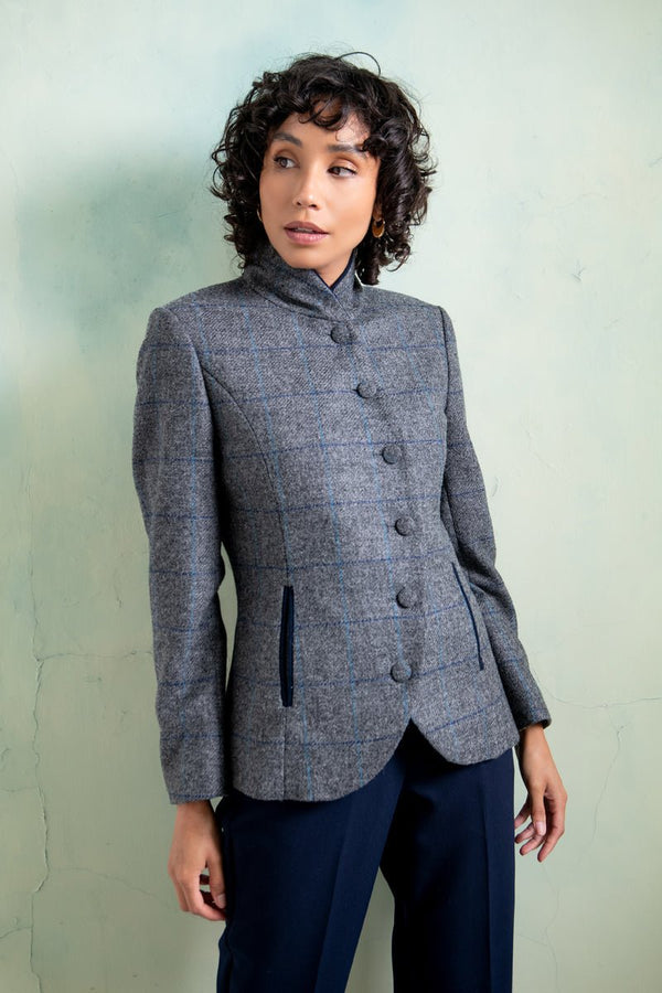 Nicole Asymmetric Tweed Blazer - Grey Check: Tailored Elegance